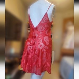 Dresses | Vintage Dress Red Lace Roses Bows Lingerie Nighty Slip Mini ...